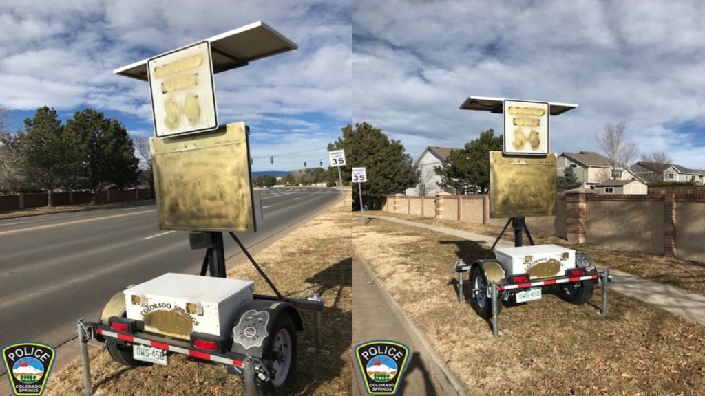 Colorado Springs Police speed radar trailer vandalized